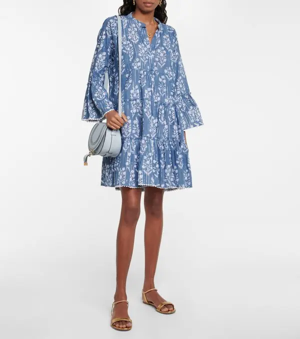 JULIET DUNN Floral Cotton-blend Minidress With Metallic Accents