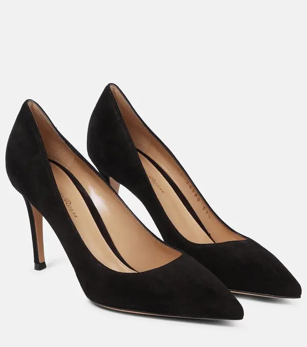 GIANVITO ROSSI Suede Pointed Toe Pumps - Black