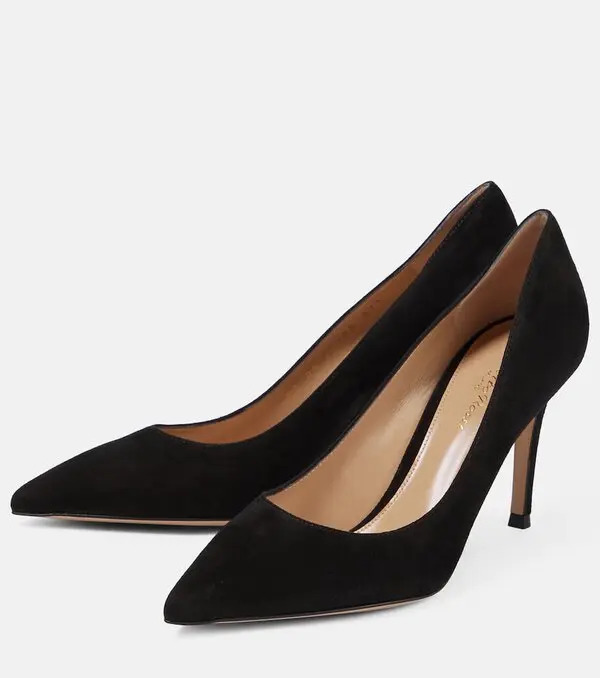 GIANVITO ROSSI Suede Pointed Toe Pumps - Black
