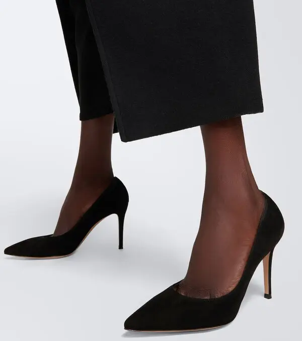 GIANVITO ROSSI Suede Pointed Toe Pumps - Black