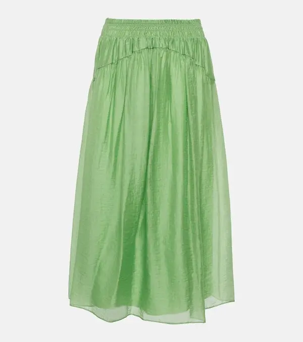 Vince Gathered Midi Skirt In Sprout - Green