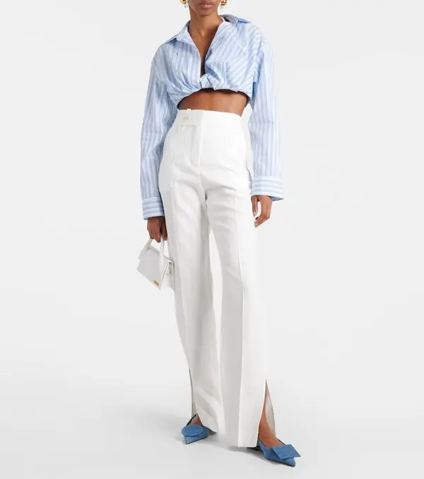 Jacquemus La Chemise Bahia Courte Striped Cotton Top
