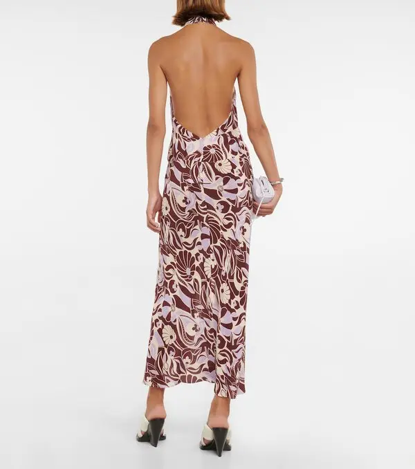 Rixo Kendra Printed Silk Halterneck Maxi Dress
