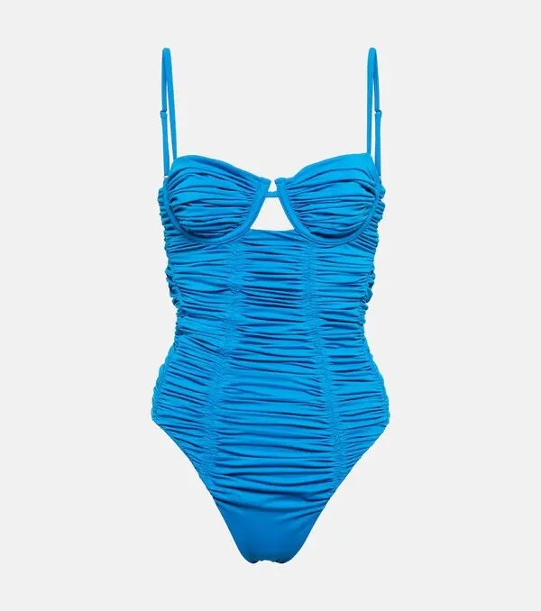 SELF-PORTRAIT Ruched Swimsuit - Blue