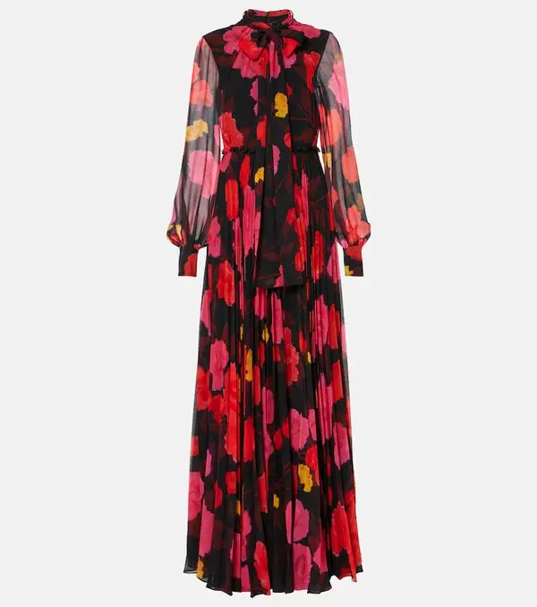 Erdem Floral Pleated Voile Gown - Multicoloured