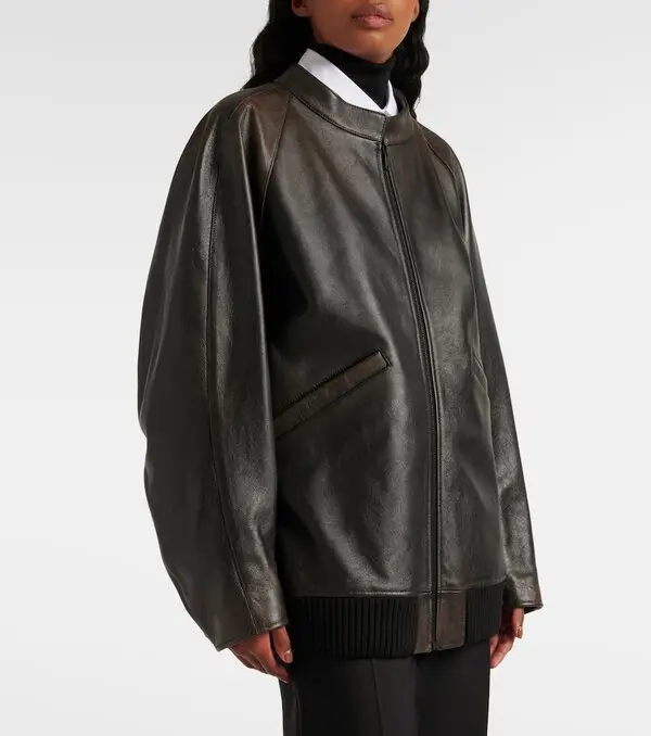 THE ROW Kengia Leather Bomber Jacket