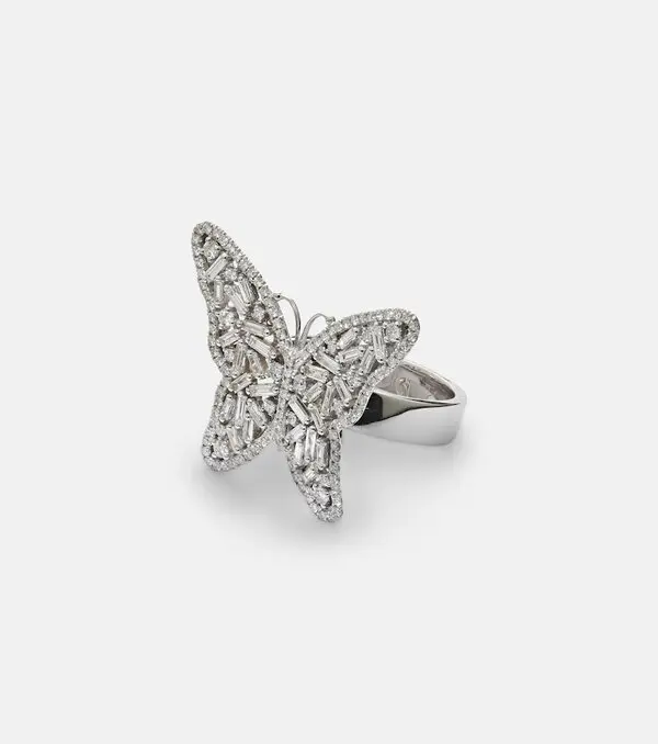 SUZANNE KALAN Bold Butterfly Medium Ring In 18kt White Gold With Diamonds - Silver
