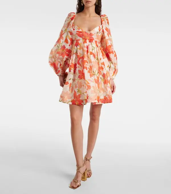 Zimmermann Trancquillity Floral Linen And Silk Mini Dress
