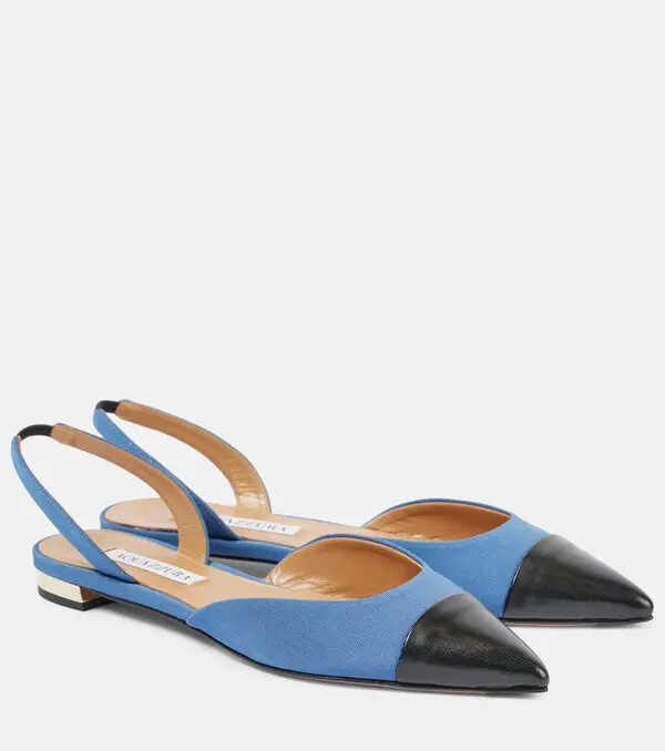 AQUAZZURA Milanese Slingback Flats In Corflower/black - Blue