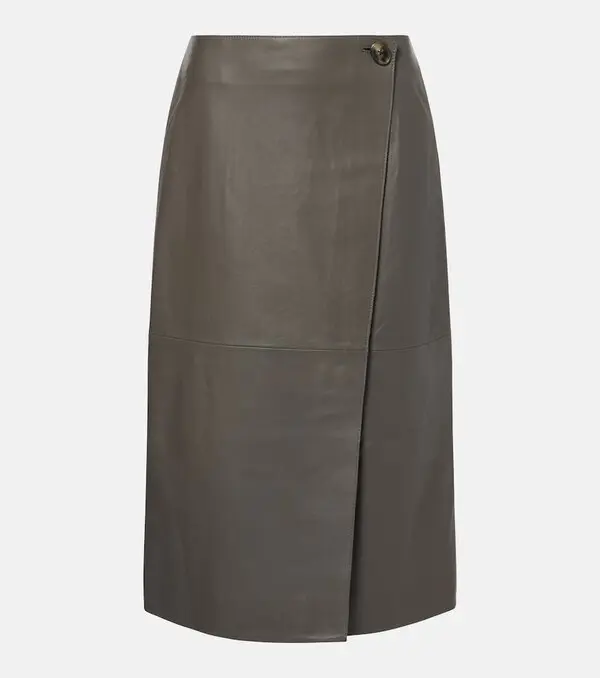 YVES SALOMON Leather Midi Skirt - Grey