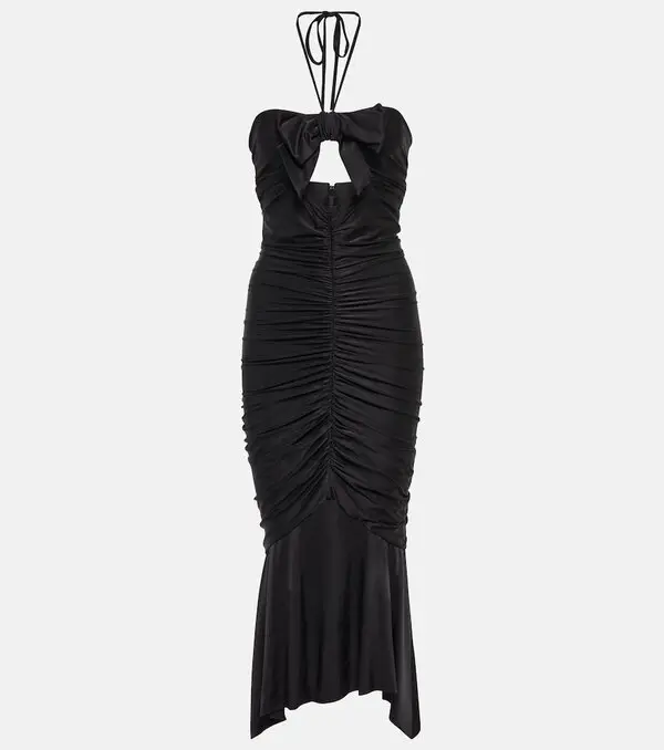 Alexandre Vauthier Halterneck Ruched Midi Dress - Black