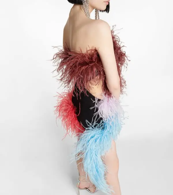 Attico Keri Feather-embellished Mini Dress