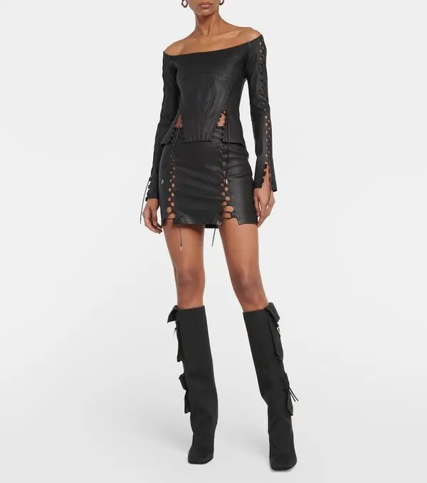 DION LEE Hinge-seam Leather Bustier Top