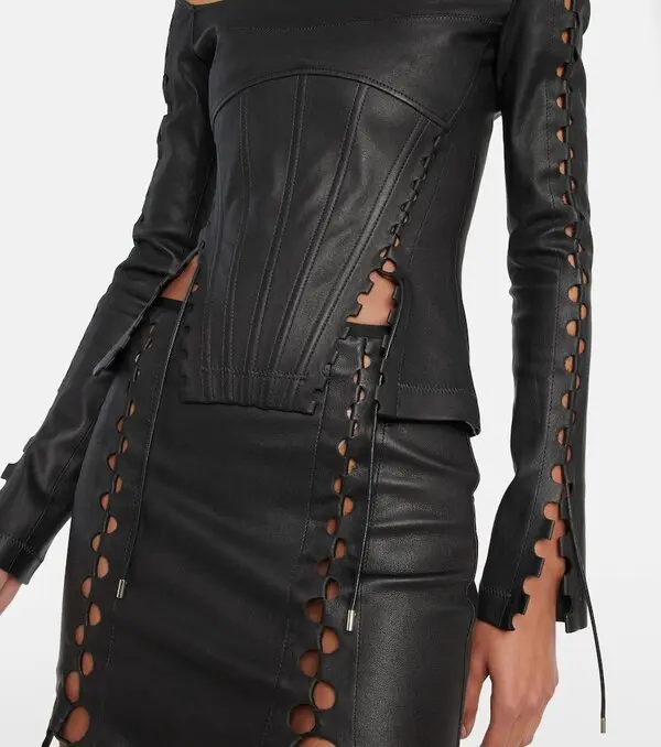 DION LEE Hinge-seam Leather Bustier Top