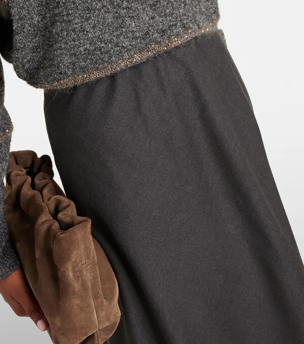 Brunello Cucinelli Wool-blend Midi Skirt - Grey