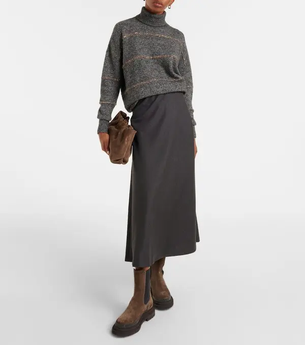 Brunello Cucinelli Wool-blend Midi Skirt - Grey