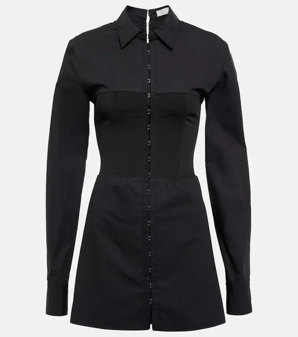 DION LEE Knit-paneled Poplin Minidress - Black