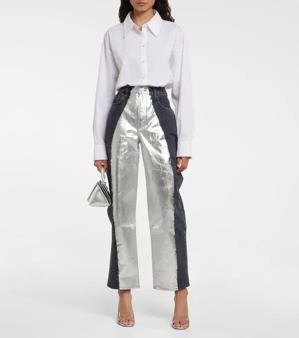 FRAME Pieced Mid-rise Straight Jeans In Orbital Silver