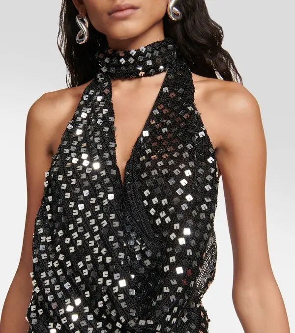AYA MUSE Bellico Sequined Halterneck Maxi Dress