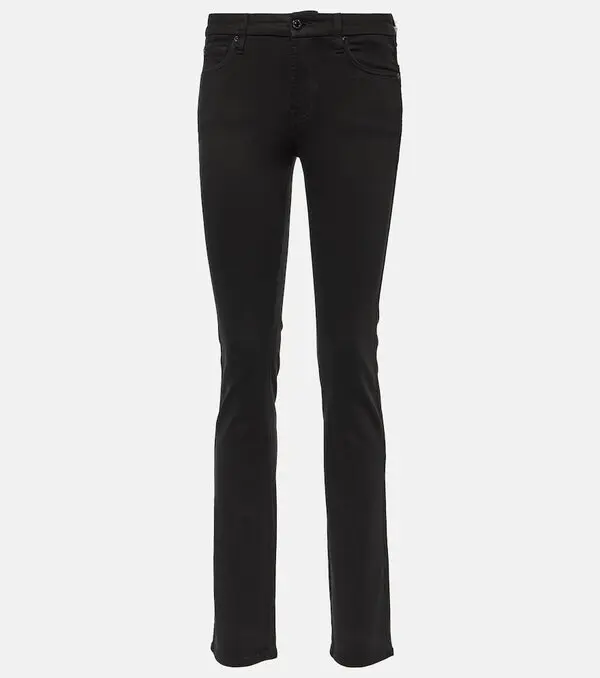 7 For All Mankind High-rise Straight Jeans In Rinsed - Black