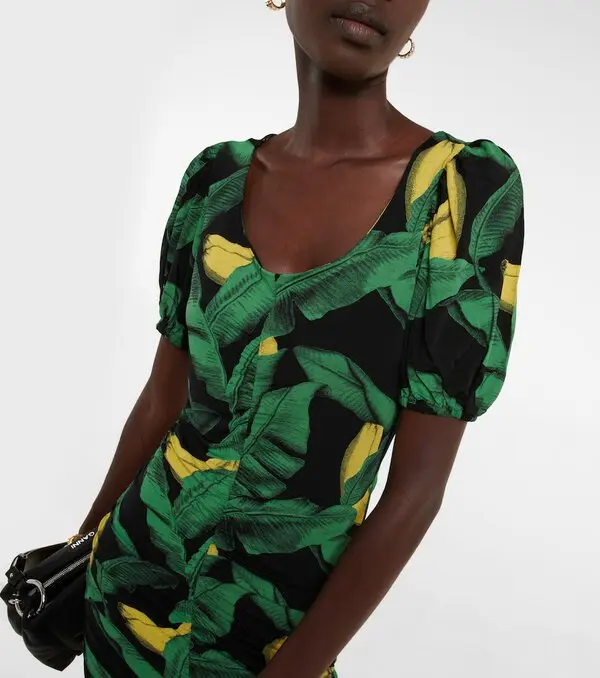 GANNI Printed Ruched Mini Dress
