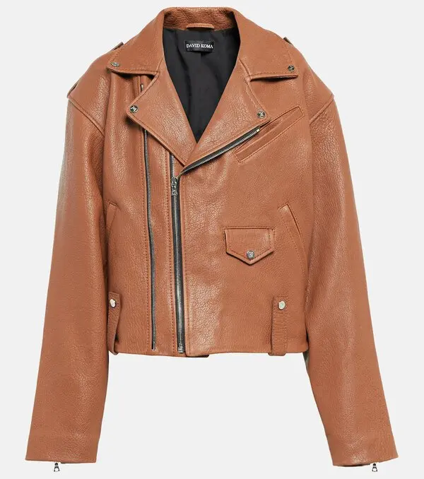 David Koma Oversized Leather Biker Jacket