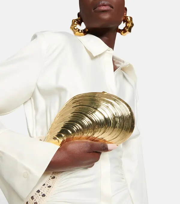 Simkhai Bridget Metal Shell Clutch - Gold