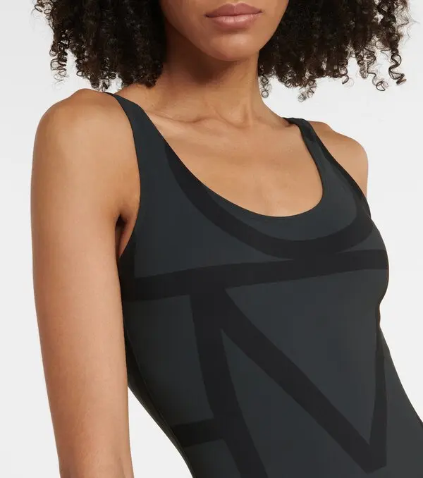 TOTEME Monogrammed Scoop Neck One Piece Swimsuit - Black