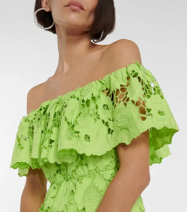 SELF-PORTRAIT Off-shoulder Cotton Lace Mini Dress