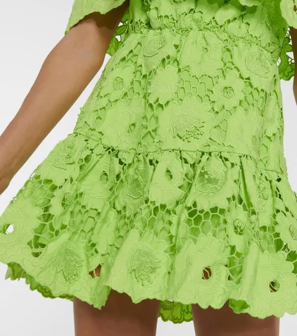 SELF-PORTRAIT Off-shoulder Cotton Lace Mini Dress