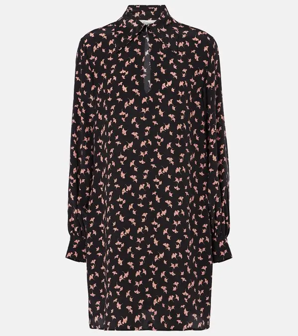 Chloé Floral Silk Chiffon Mini Dress - Brown