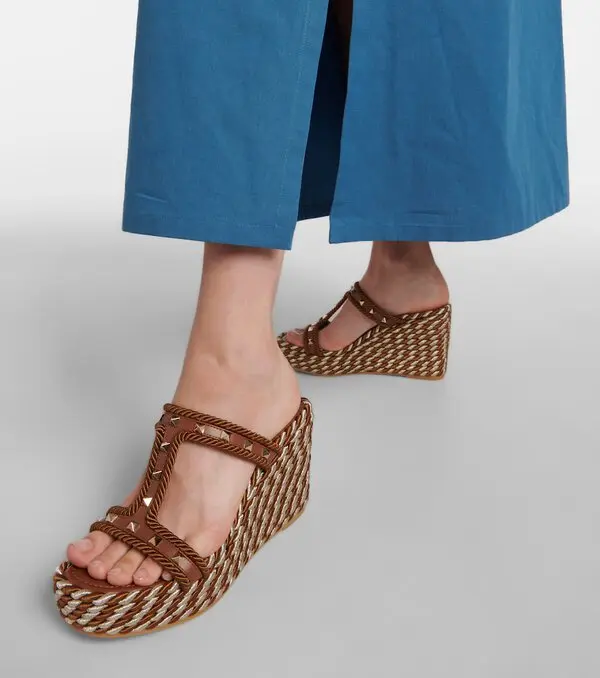 Valentino Garavani Rockstud Leather Espadrille Wedges