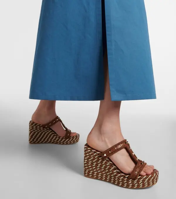 Valentino Garavani Rockstud Leather Espadrille Wedges