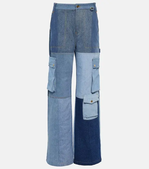 MARINE SERRE Monogram High-rise Wide-leg Jeans - Blue