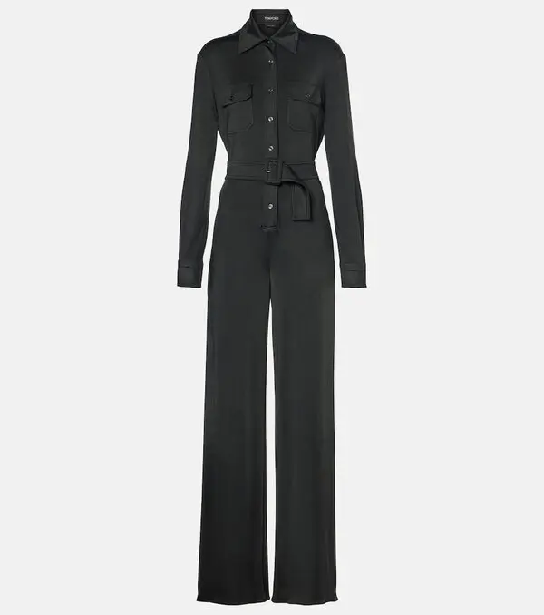 TOM FORD Belted Jersey Jumpsuit - Black