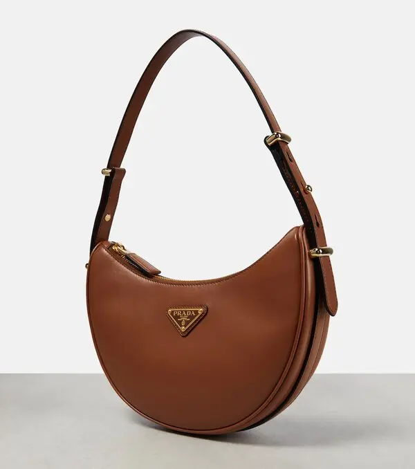 Prada Arqué Small Leather Shoulder Bag - Brown