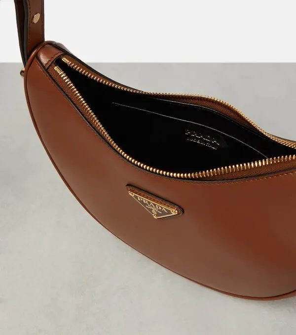 Prada Arqué Small Leather Shoulder Bag - Brown