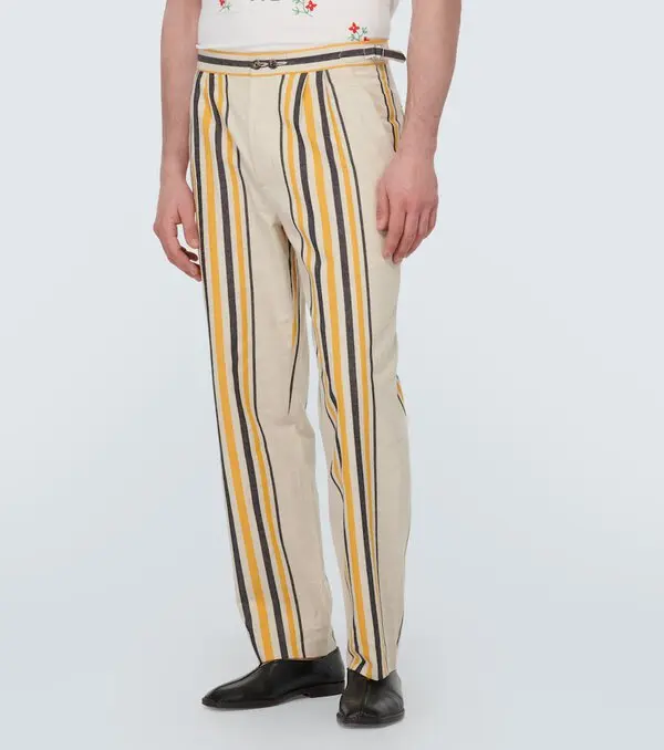 BODE Striped Cotton Straight Leg Trousers