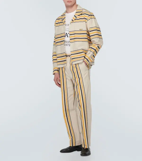 BODE Striped Cotton Straight Leg Trousers