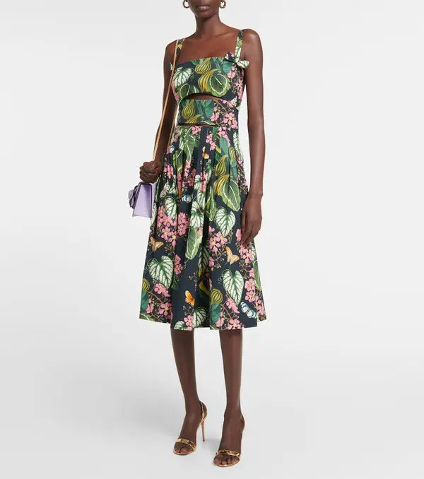 Oscar De La Renta Printed Cotton-blend Poplin Midi Dress