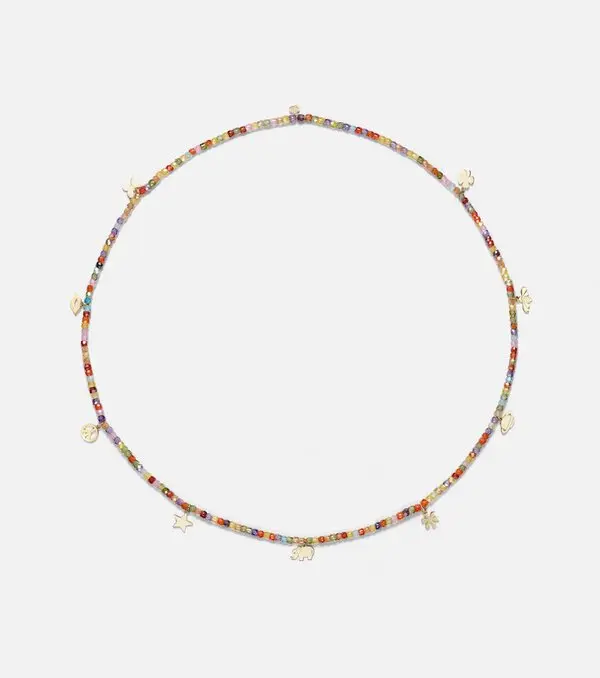 SYDNEY EVAN 14kt Yellow Gold Beaded Charm Necklace With Zirconite - Multicoloured
