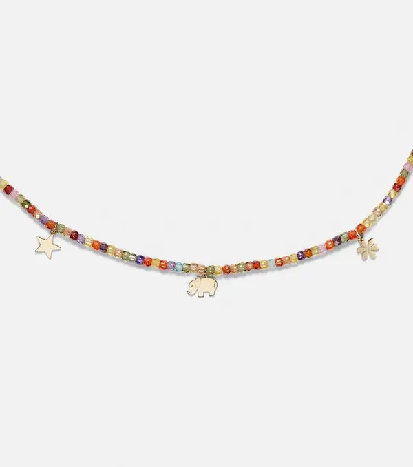 SYDNEY EVAN 14kt Yellow Gold Beaded Charm Necklace With Zirconite