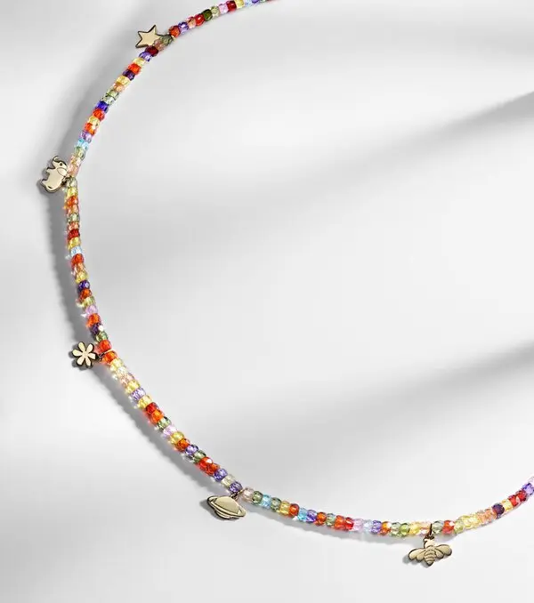 SYDNEY EVAN 14kt Yellow Gold Beaded Charm Necklace With Zirconite