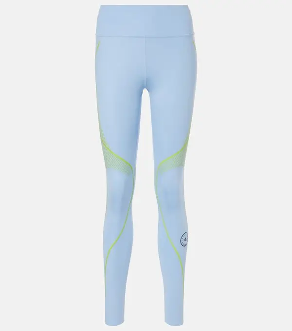 Adidas By Stella McCartney Truepace Logo Mid-rise Leggings In Glow - Blue