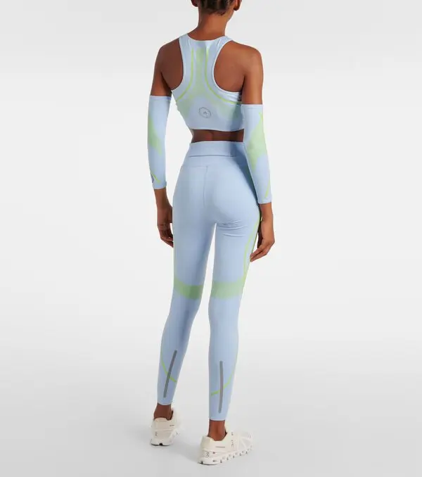 Adidas By Stella McCartney Truepace Logo Mid-rise Leggings In Glow - Blue