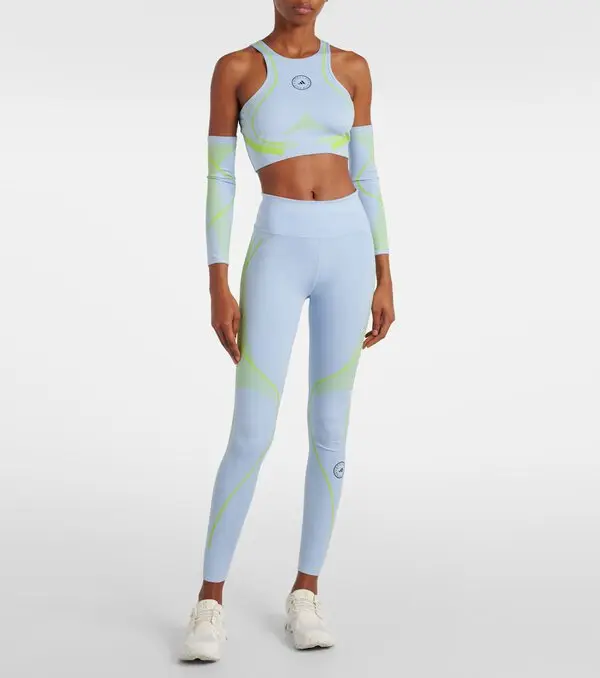 Adidas By Stella McCartney Truepace Logo Mid-rise Leggings In Glow - Blue