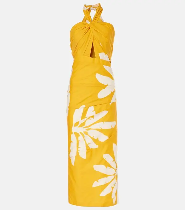 Johanna Ortiz Printed Cutout Midi Dress - Yellow