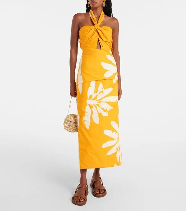 Johanna Ortiz Printed Twisted Cutout Midi Dress