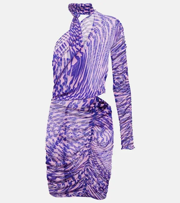 MUGLER Printed Mesh Cutout Mini Dress
