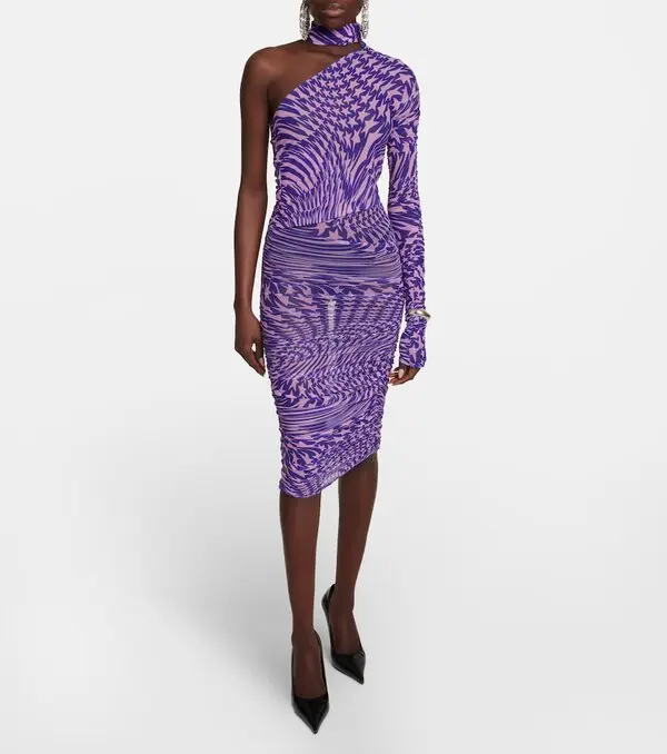 MUGLER Printed Mesh Cutout Mini Dress
